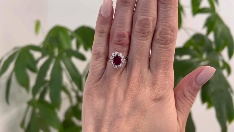 Vintage AIG 1.00 Carat Ruby Diamond 18k White Gold Cluster Ring For ...