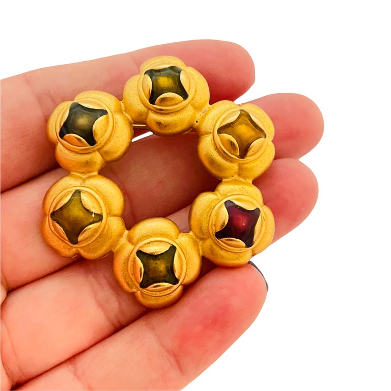 Vintage AK ANNE KLEIN matte gold enamel designer runway brooch at 1stDibs