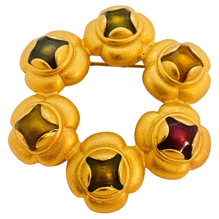Vintage AK ANNE KLEIN matte gold enamel designer runway brooch at 1stDibs