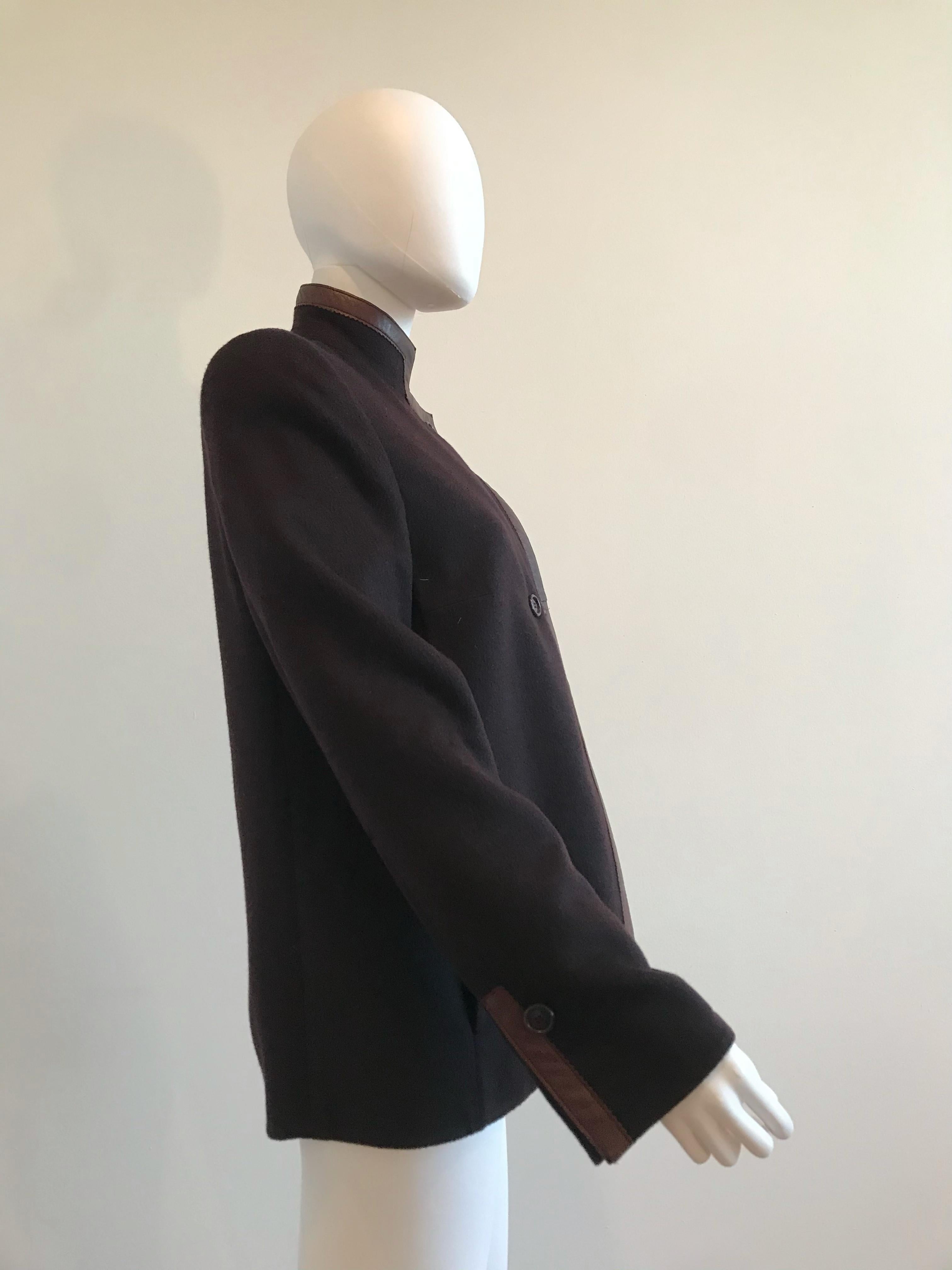 Vintage Akris Brown Cashmere Jacket with Leather Trim For Sale at 1stDibs
