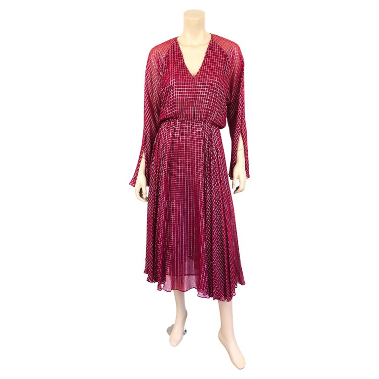 Vintage Albert Capraro Red and Silver Metallic Thread Chiffon Dress For ...