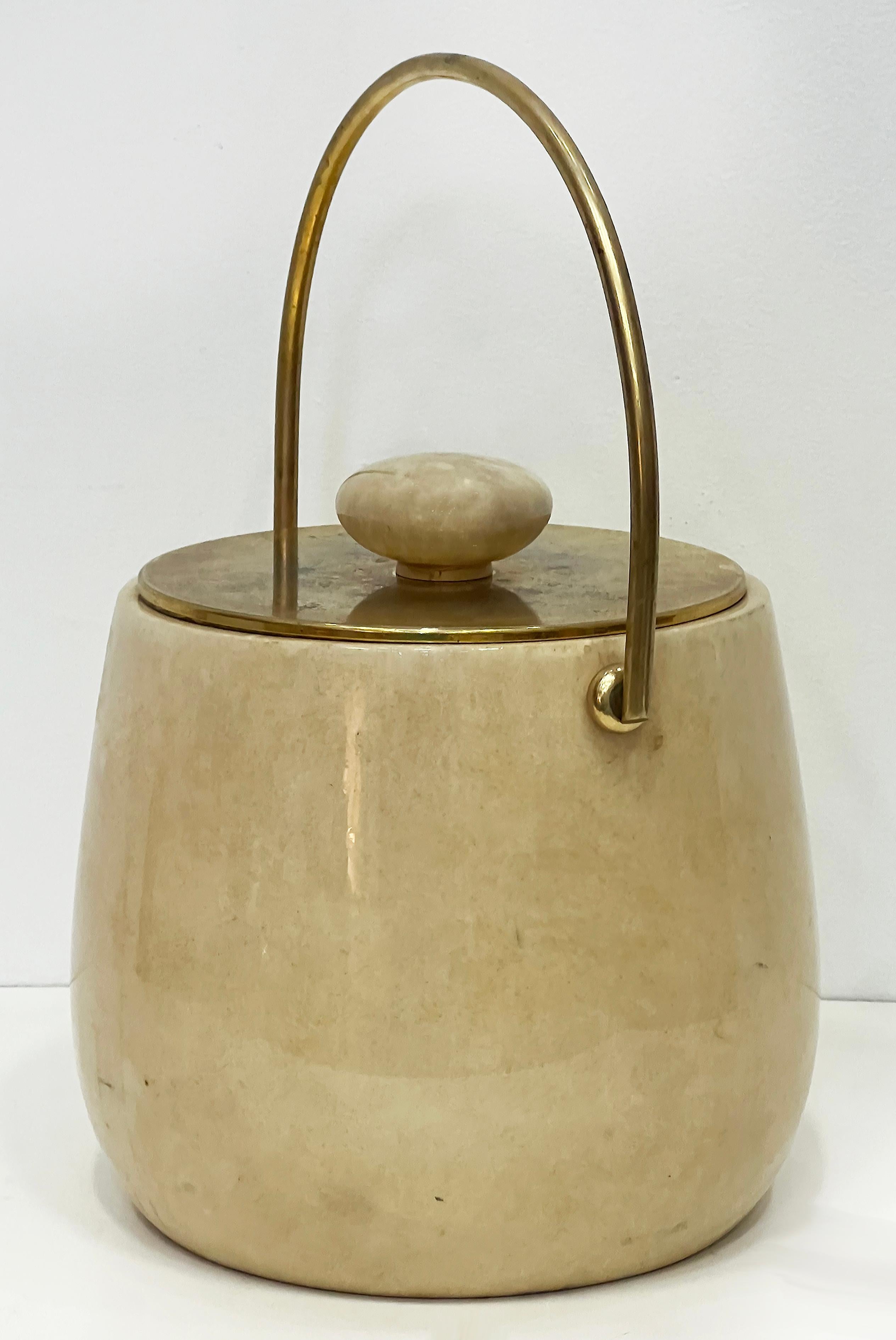 Vintage Aldo Tura Italian Goatskin Lacquered Ice Bucket with a Brass ...