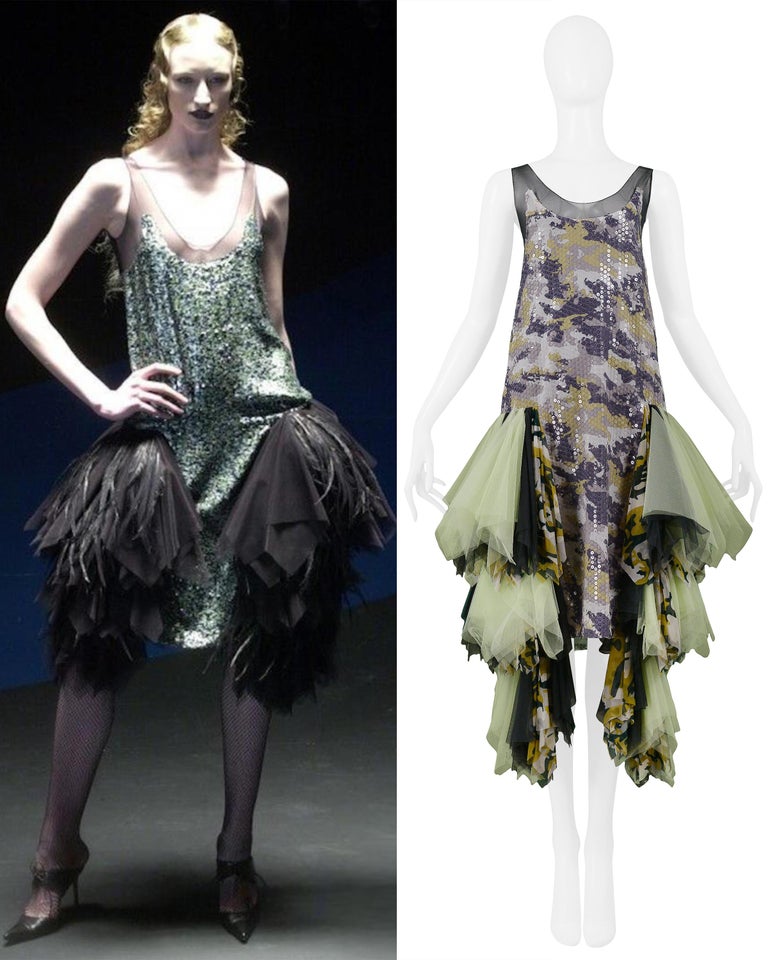 Vintage Alexander McQueen Green Camo Sequin Embellished Gown AW 2001 at ...