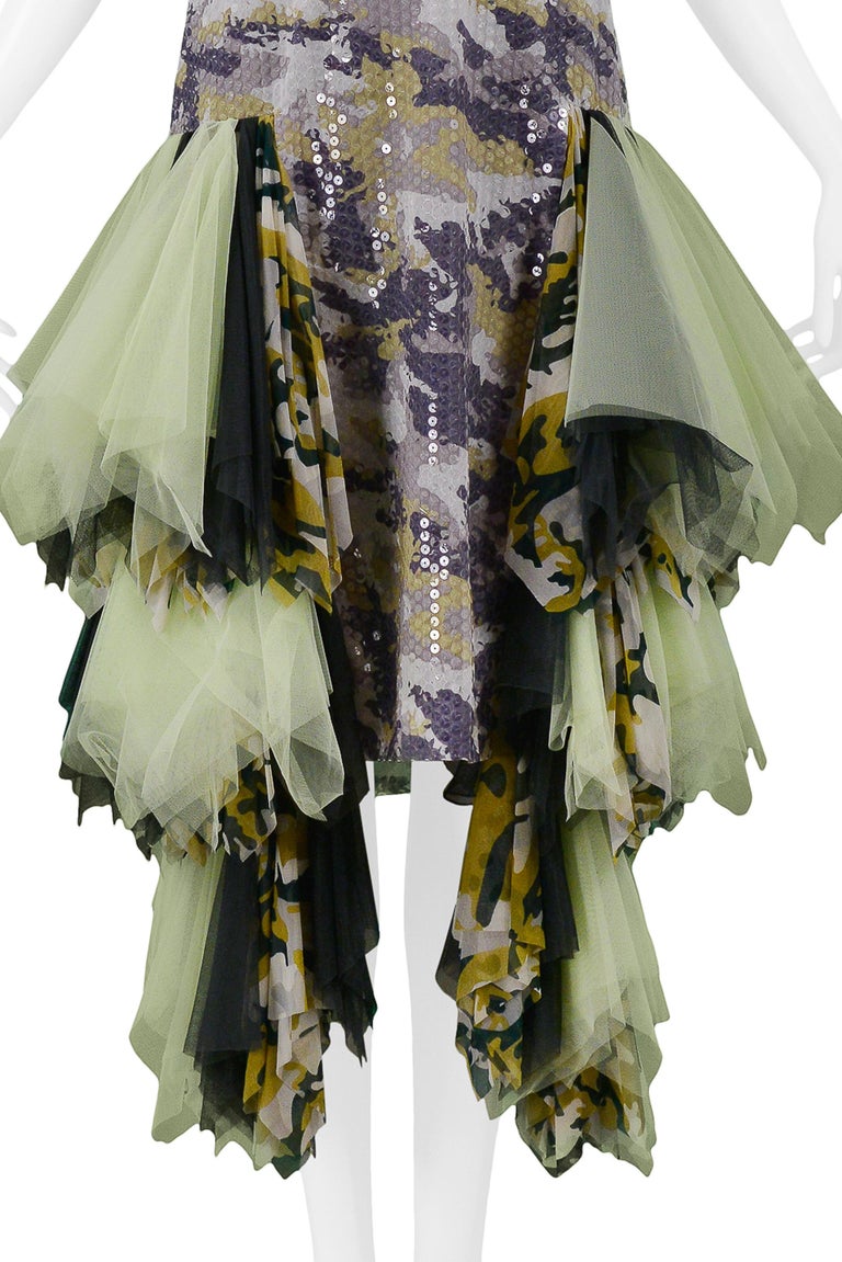 Vintage Alexander McQueen Green Camo Sequin Embellished Gown AW 2001 at ...