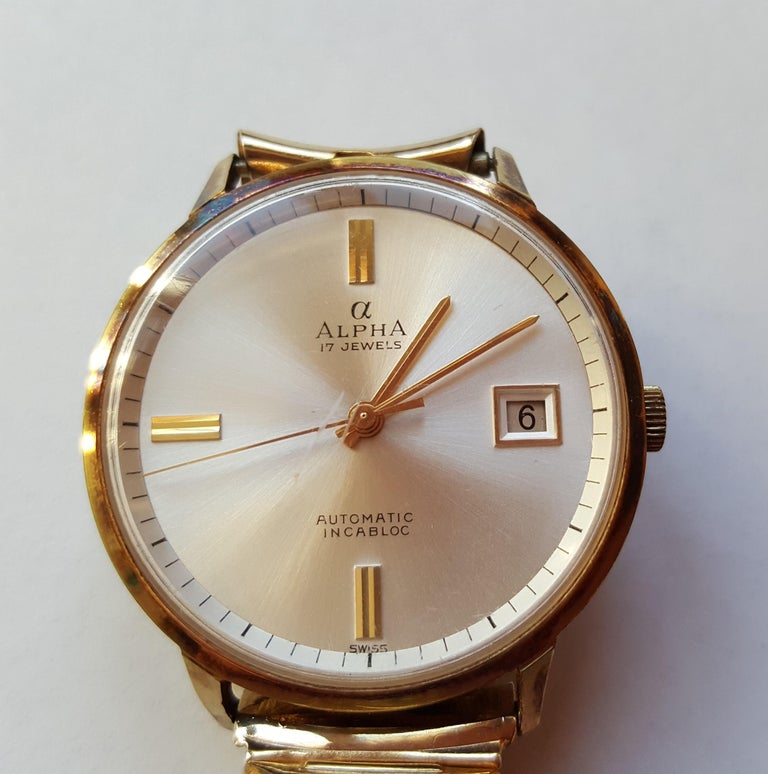 Vintage Alpha Watch 1950s Waterproof Date Swiss Automatic 17 Jewel For ...