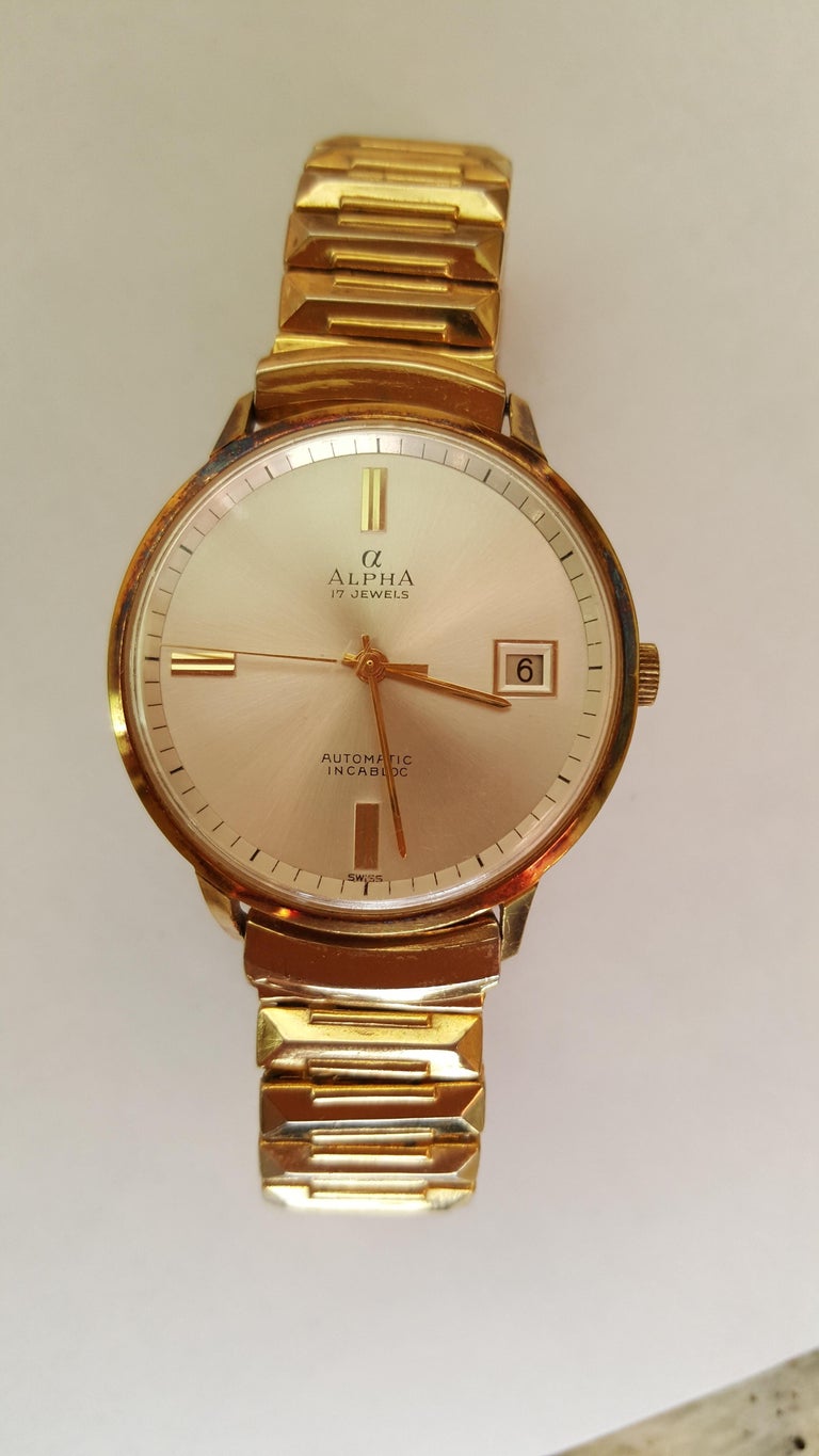 Vintage Alpha Watch 1950s Waterproof Date Swiss Automatic 17 Jewel For ...