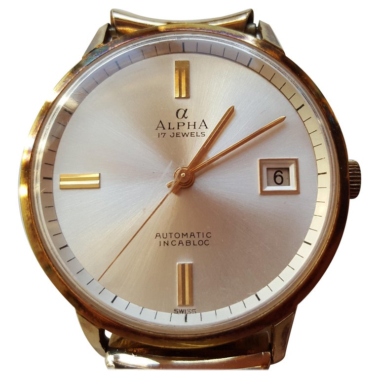 Vintage Alpha Watch 1950s Waterproof Date Swiss Automatic 17 Jewel For ...