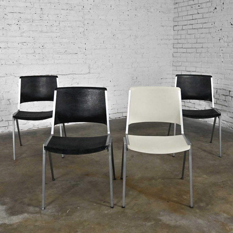 Vintage Aluminum Steelcase Stacking Chairs Model #1278 1 White 3 Black ...