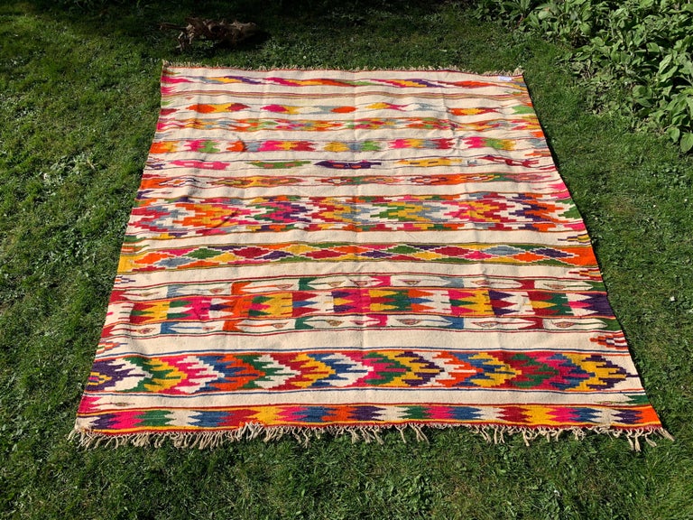 Vintage Amazigh Berber Handmade Algerian Multicolored Geometrical Rug ...