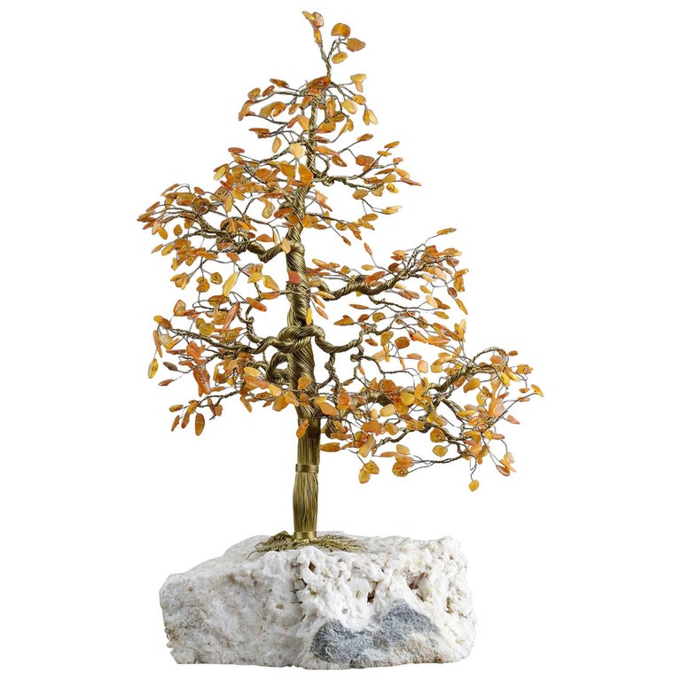 Vintage Amber and Copper Tree on an Agate Base, 20th Century For Sale ...