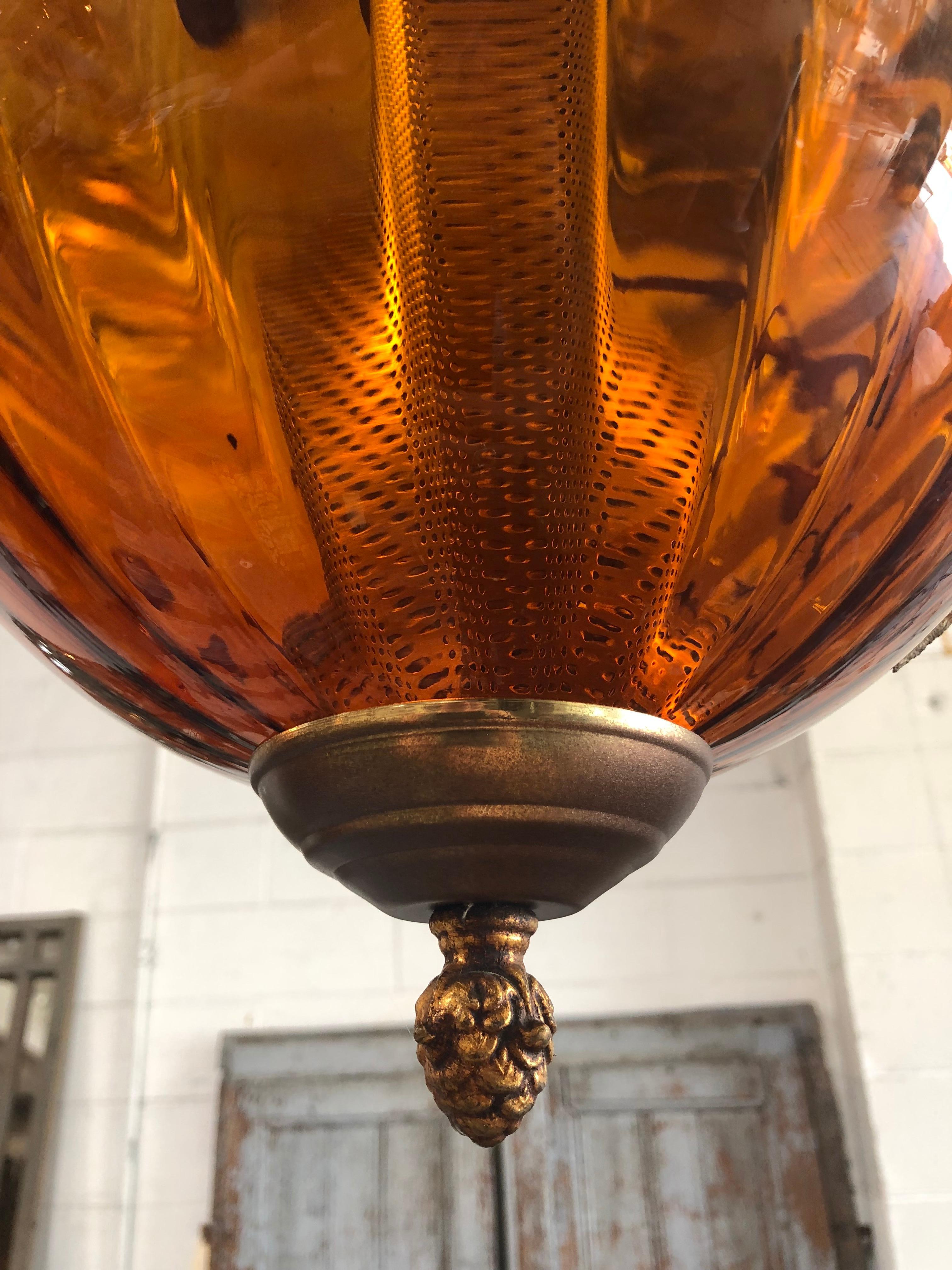 Vintage Amber Glass Hanging Pendant with Brass Detailing at 1stDibs ...