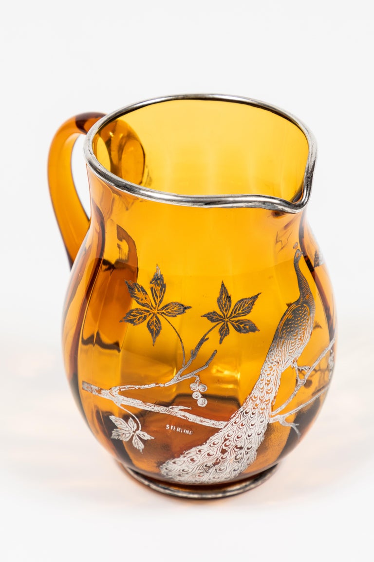 Vintage Amber Glass Pitcher with Sterling Silver Overlay at 1stDibs ...