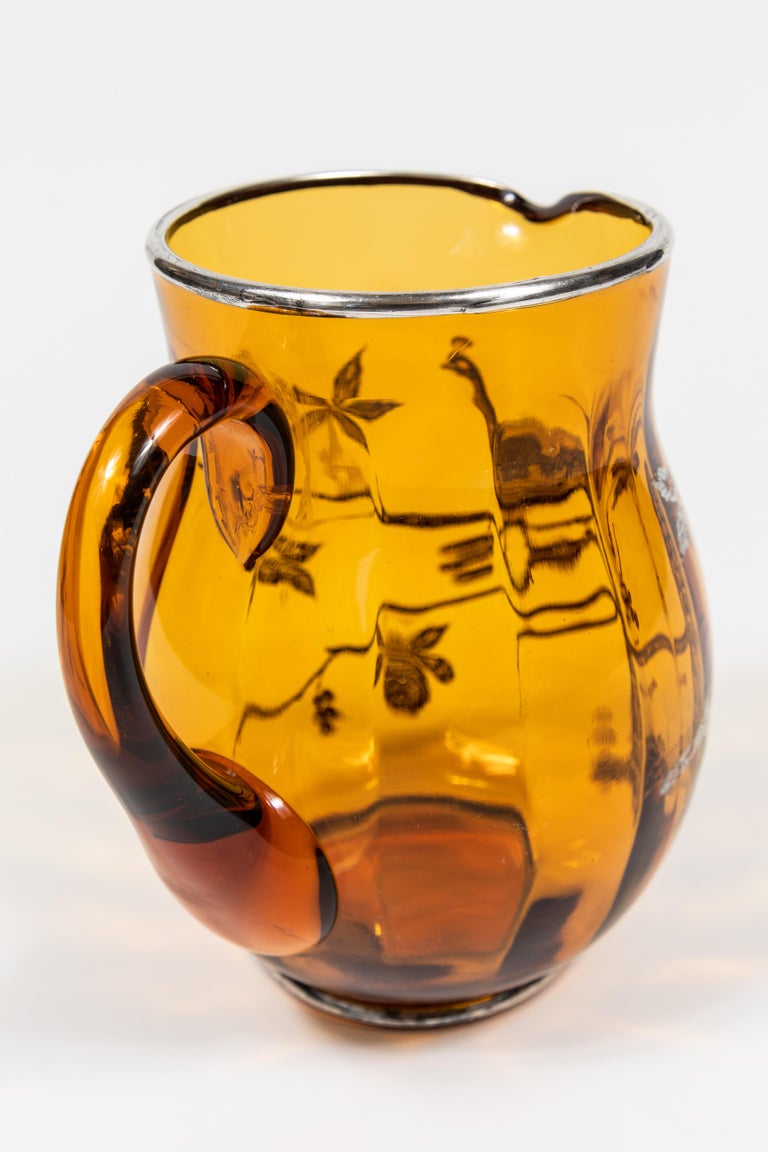 Vintage Amber Glass Pitcher with Sterling Silver Overlay at 1stDibs ...