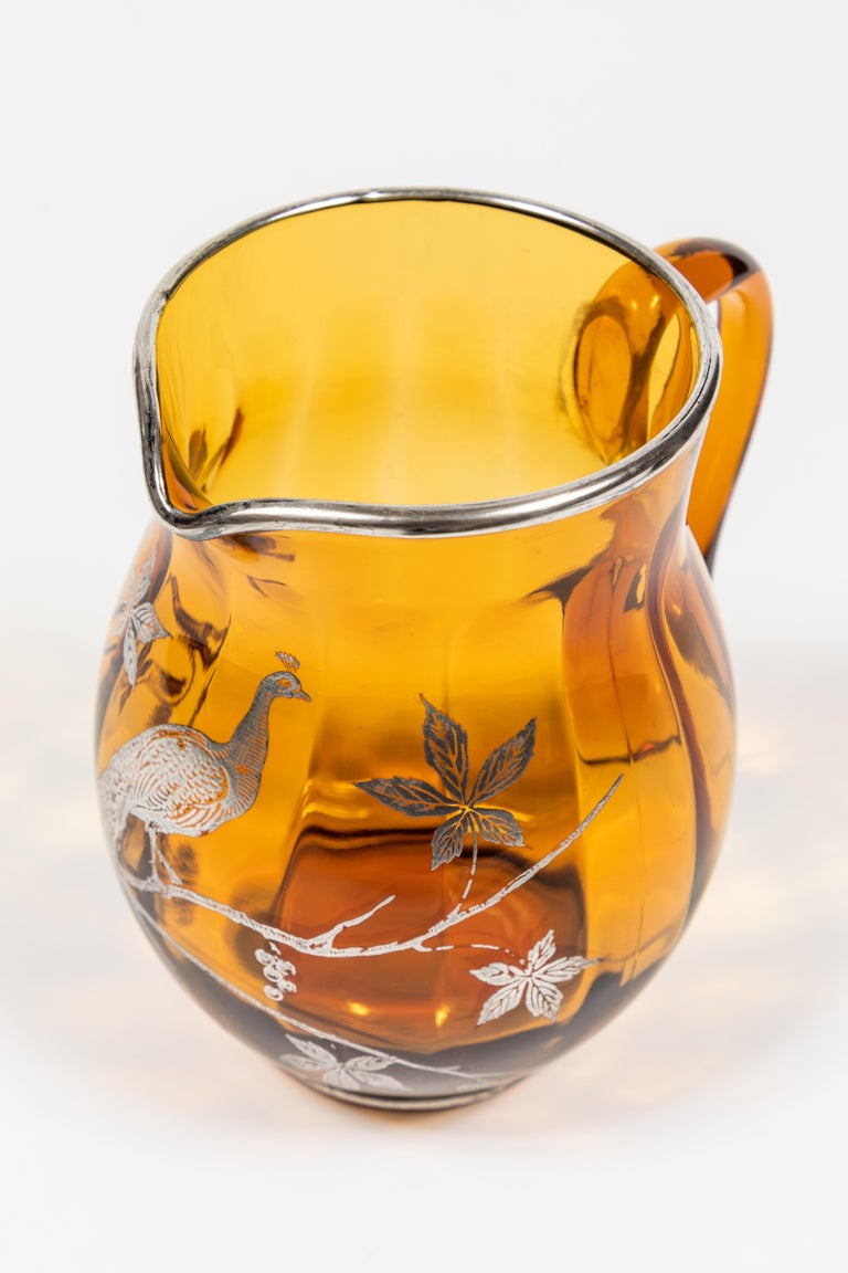 Vintage Amber Glass Pitcher with Sterling Silver Overlay at 1stDibs ...