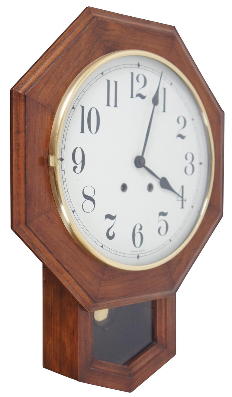 Vintage American Cherry Octagon School House Short Drop Wall Clock West ...
