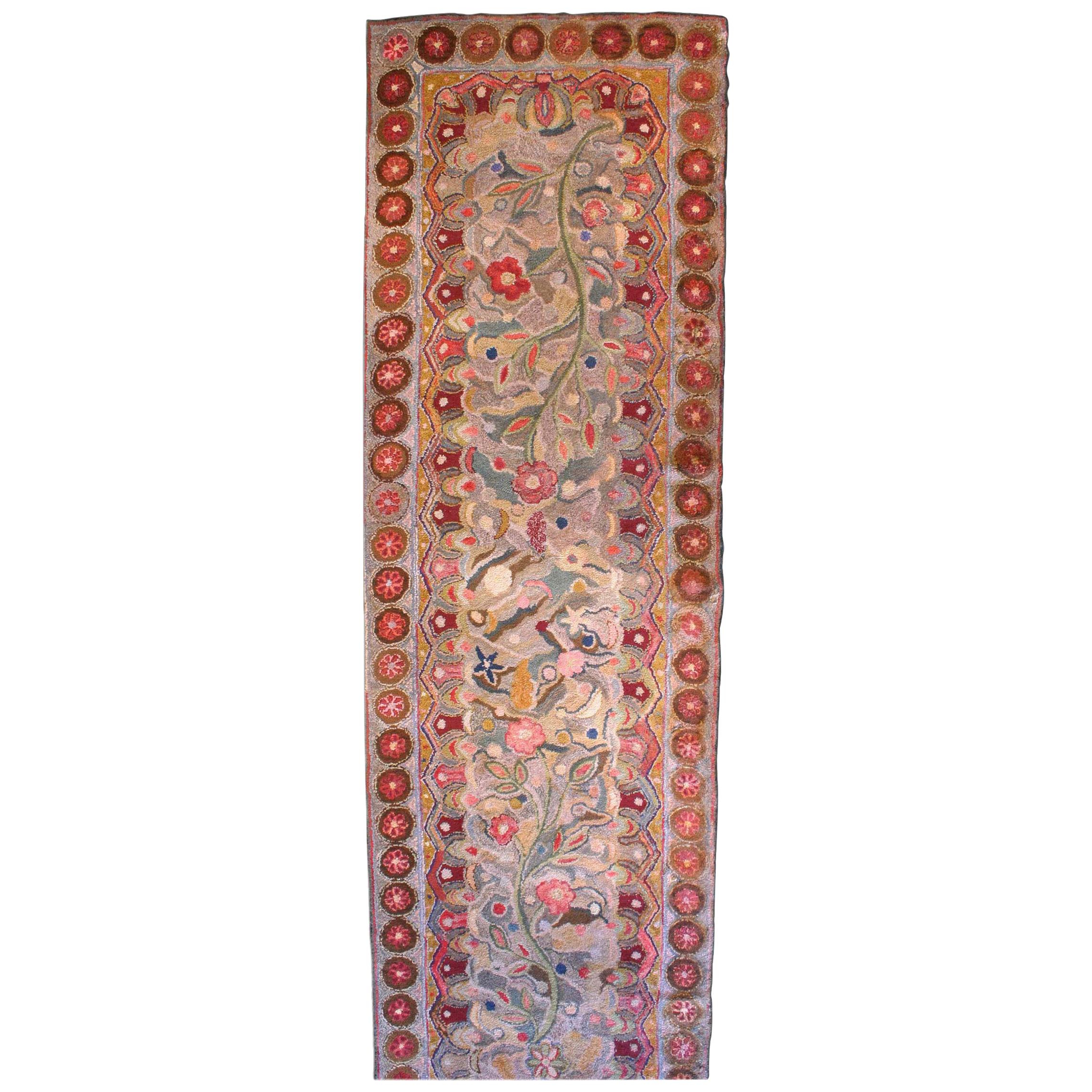 Mid Century Hand Hooked Wool Rug By Chéticamp Artist For Sale at 1stDibs