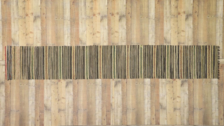 Vintage American Hooked Runner with Country Style, Narrow Hall Striped ...