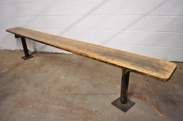 Vintage American Industrial Gym Seat School Factory Wood and Steel ...
