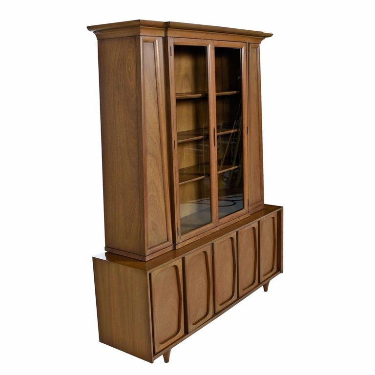 Vintage American of Martinsville Masonic Deco Modern Walnut China Hutch ...