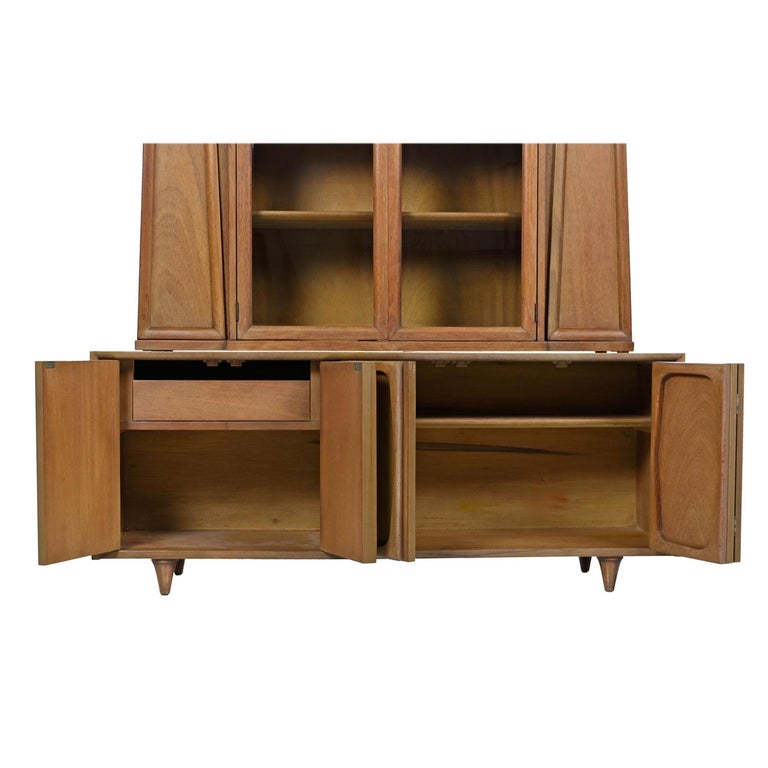 Vintage American of Martinsville Masonic Deco Modern Walnut China Hutch ...