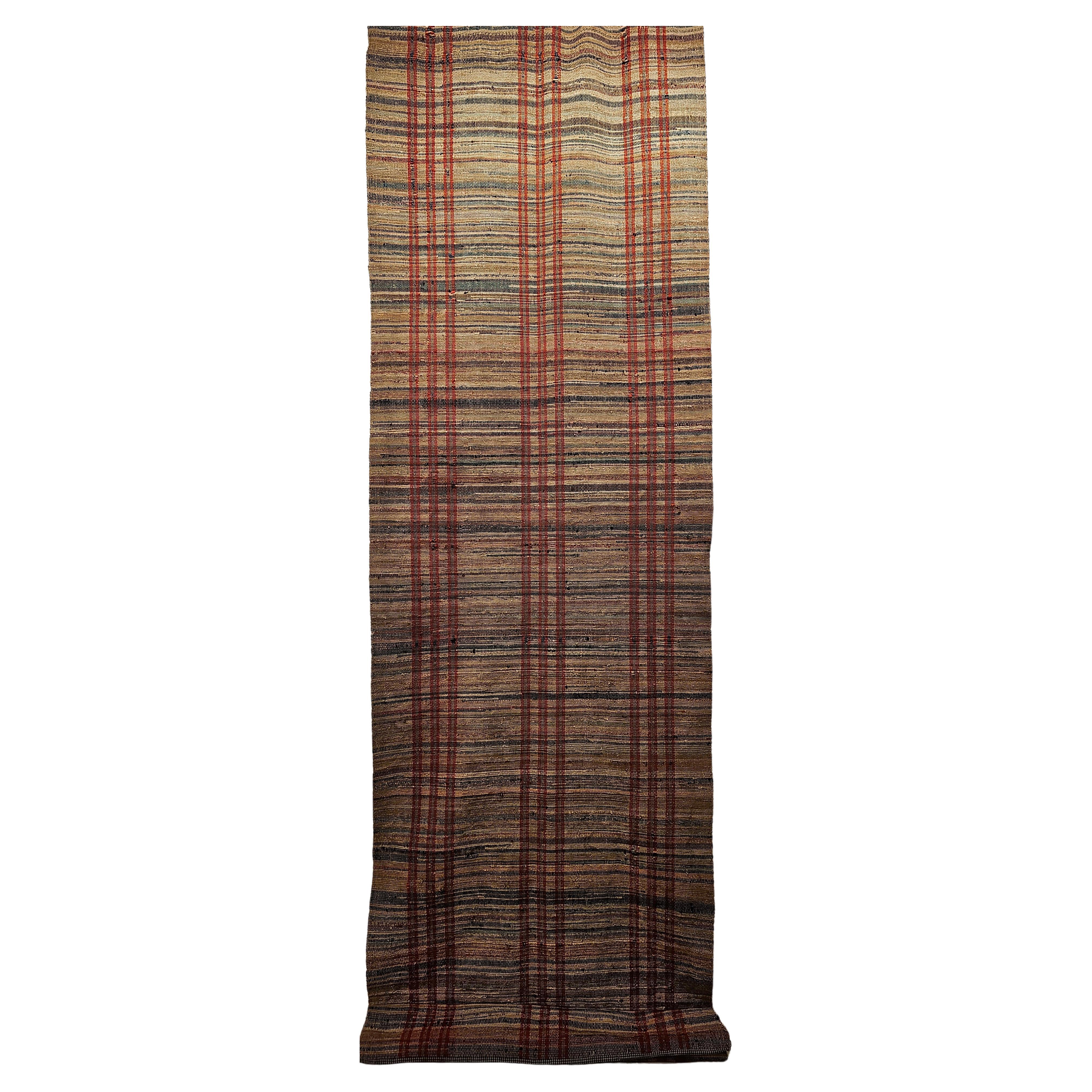 Vintage American Rag Runner in Tan with Stripe Pattern in Red, Pale ...