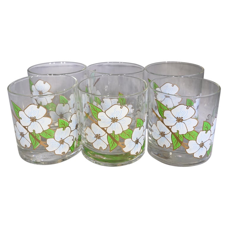 Vintage American Set of 6 Couroc Dogwood Blossoms Glasses at 1stDibs