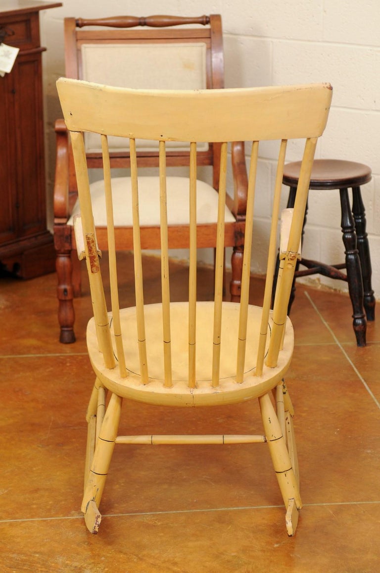 Vintage American Yellow and Green Painted Rocking Chair with Floral ...
