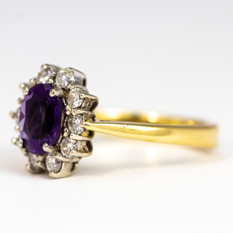 Vintage Amethyst and Diamond 18 Carat Gold Cluster Ring at 1stDibs