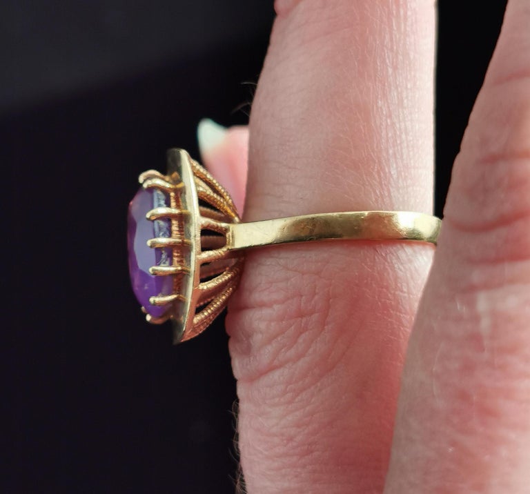 Vintage Amethyst Cocktail Ring, 9k Yellow Gold, 1970s at 1stDibs