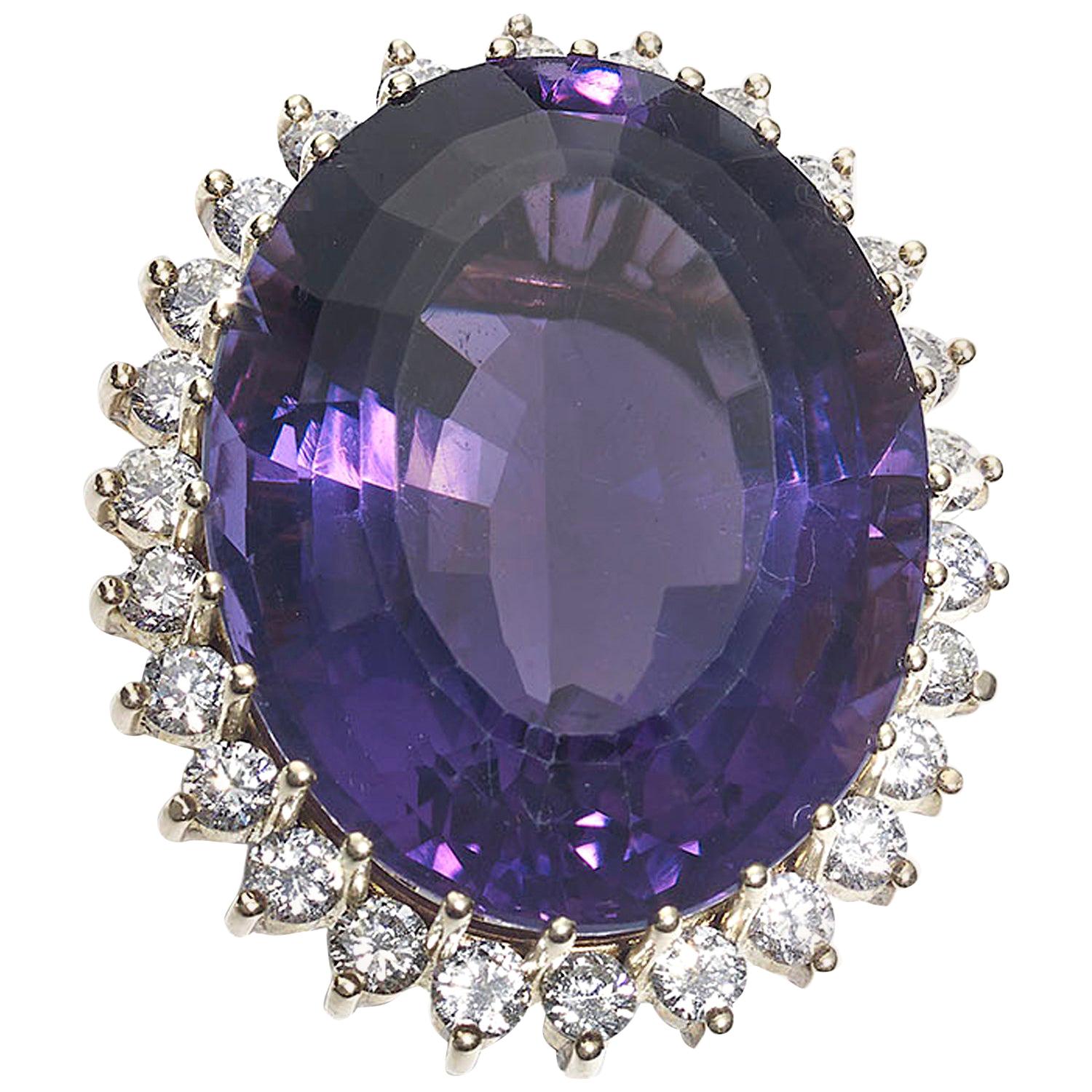 Georgian Amethyst Diamond Silver Gold Foil Backed Ring circa 1770 For ...