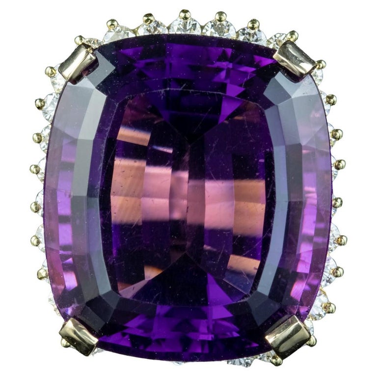 Vintage-Cocktailring mit Amethyst und Diamant, 40 Karat Amethyst im ...