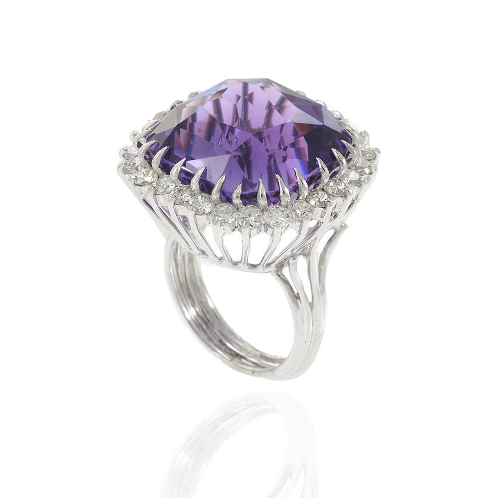 Vintage Amethyst and Diamond Cocktail Ring in White Gold For Sale at ...