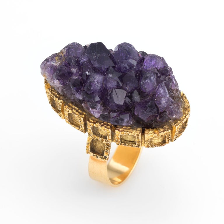 Vintage Amethyst Geode Ring 18 Karat Gold Large Oval Crystal Cocktail ...