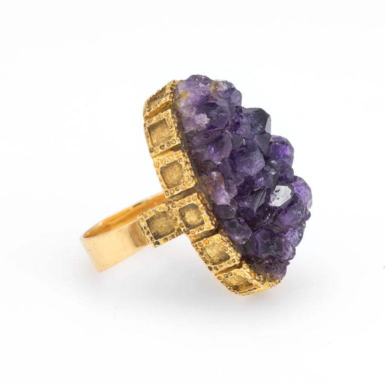 Vintage Amethyst Geode Ring 18 Karat Gold Large Oval Crystal Cocktail ...
