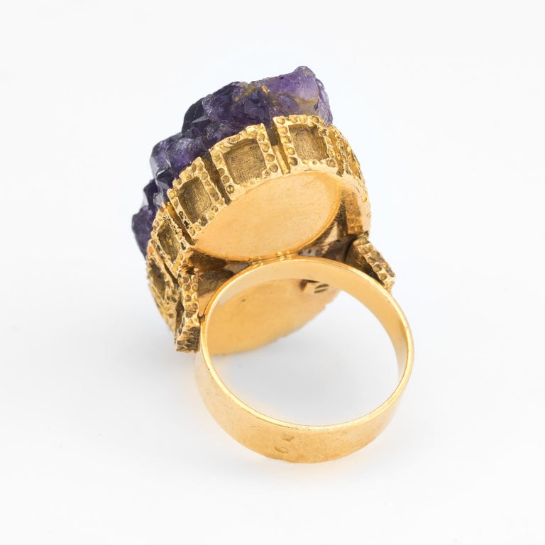 Amethyst Geode Ring 18 Karat Yellow Gold Large Oval Crystal Cocktail ...
