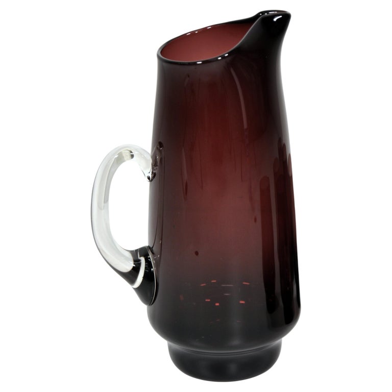 Vintage Amethyst Glass Pitcher and Six Glasses For Sale at 1stDibs