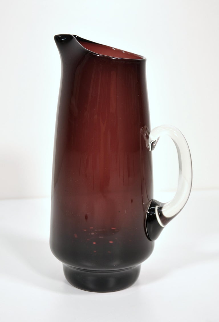 Vintage Amethyst Glass Pitcher and Six Glasses For Sale at 1stDibs