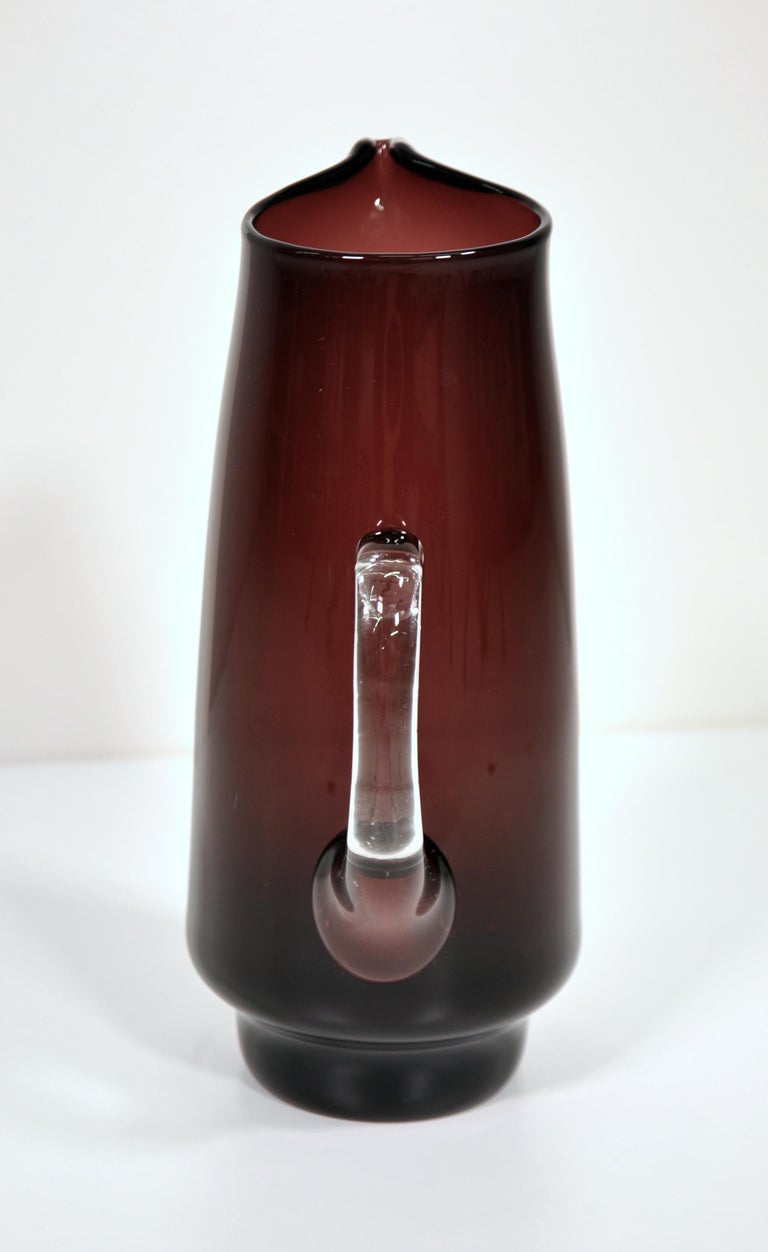 Vintage Amethyst Glass Pitcher and Six Glasses For Sale at 1stDibs