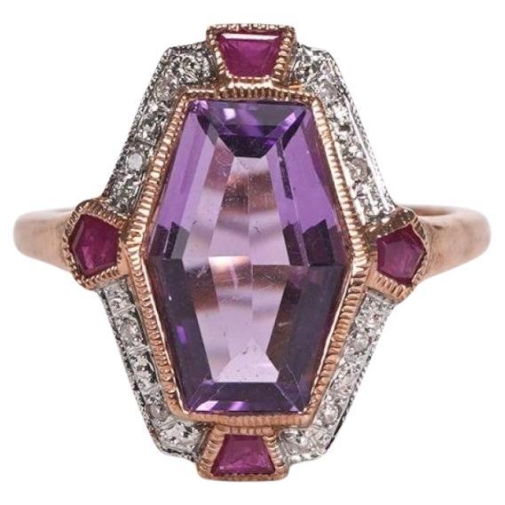 Vintage amethyst, ruby and diamond ring in Art Deco style For Sale at ...
