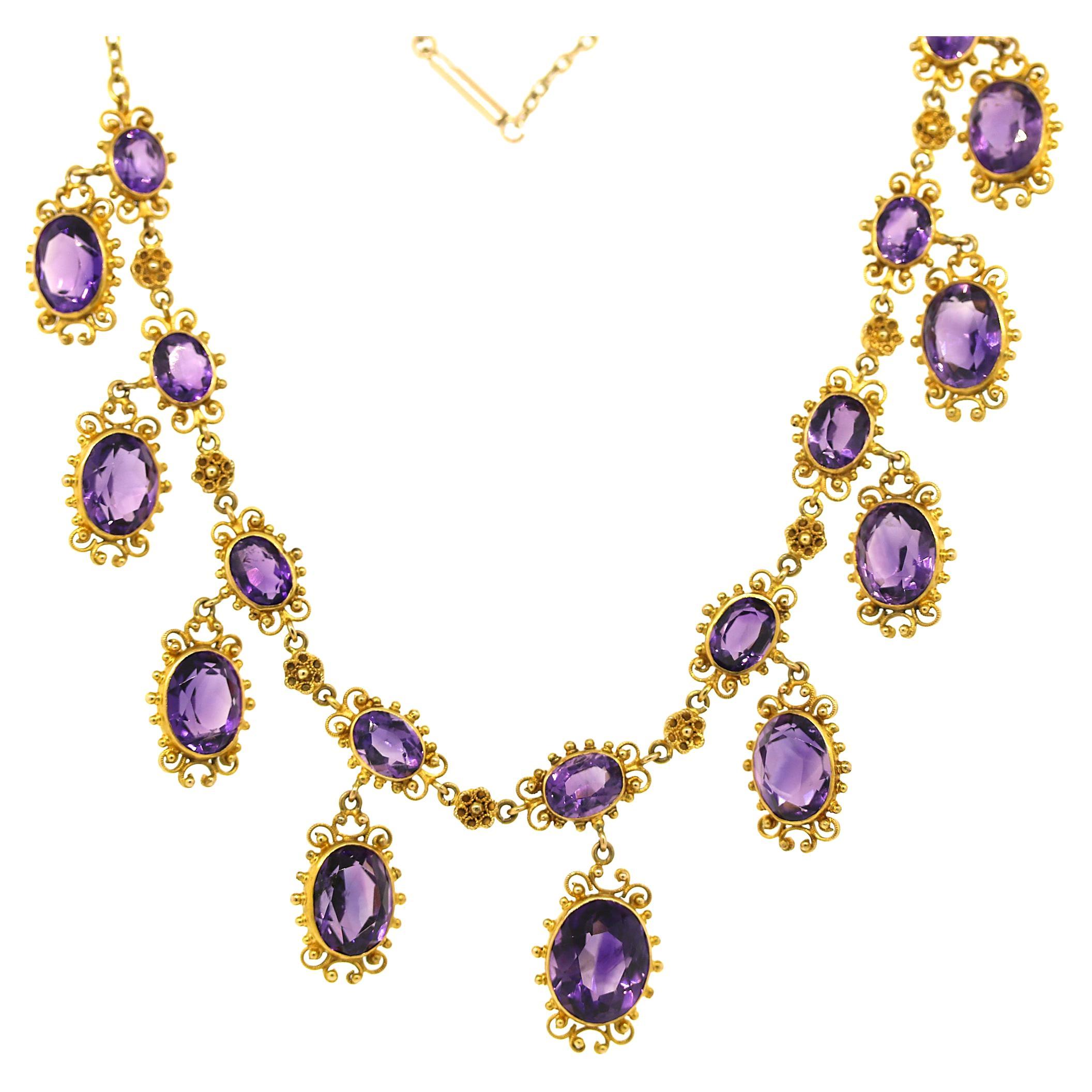 Vintage Amethyst Yellow Gold Necklace For Sale at 1stDibs