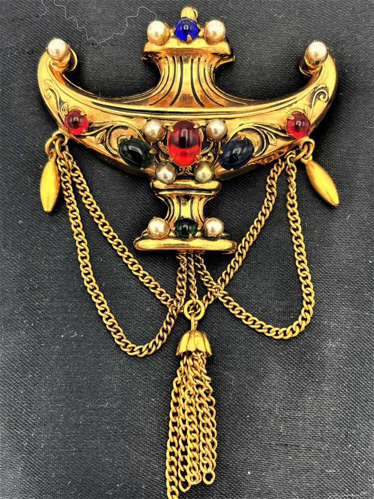 Vintage Amphora Brooch, Coro, 1940 USA with red and blue cabochons and ...