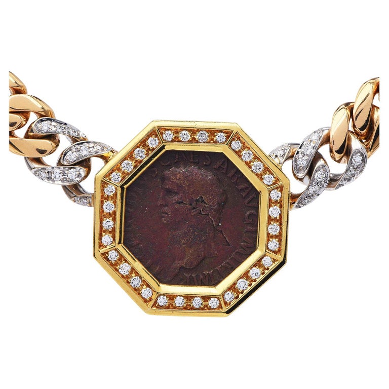 Vintage Ancient Claudius Coin 18k Diamond Monete Tri-Color Mayors ...
