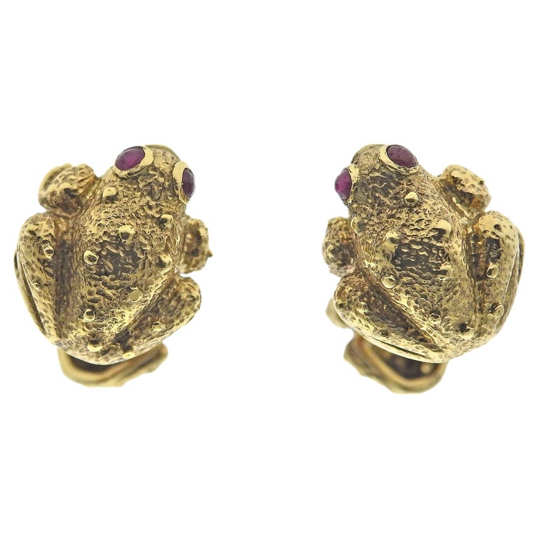 Vintage Andrew Clunn Gold Ruby Frog Cufflinks For Sale at 1stDibs