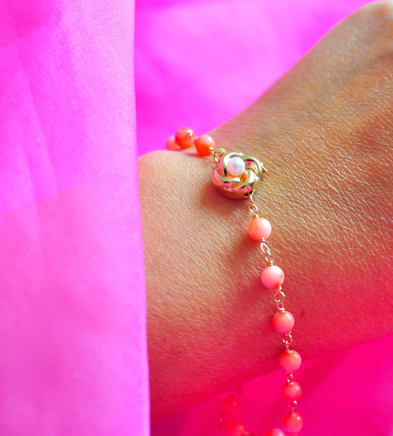 Vintage Angel Skin Coral Bracelet in 14K Solid Yellow Gold Clasp For ...