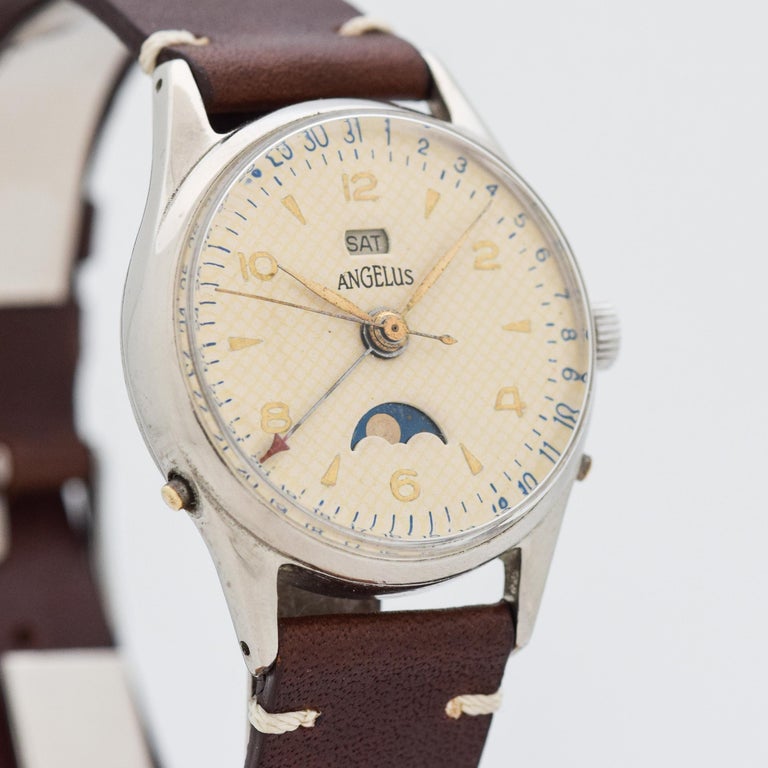 Vintage Angelus Day-Date Stainless Steel Watch, 1950 at 1stDibs ...