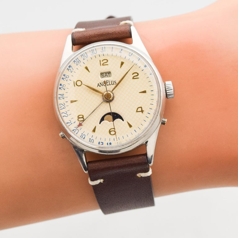 Vintage Angelus Day-Date Stainless Steel Watch, 1950 at 1stDibs ...