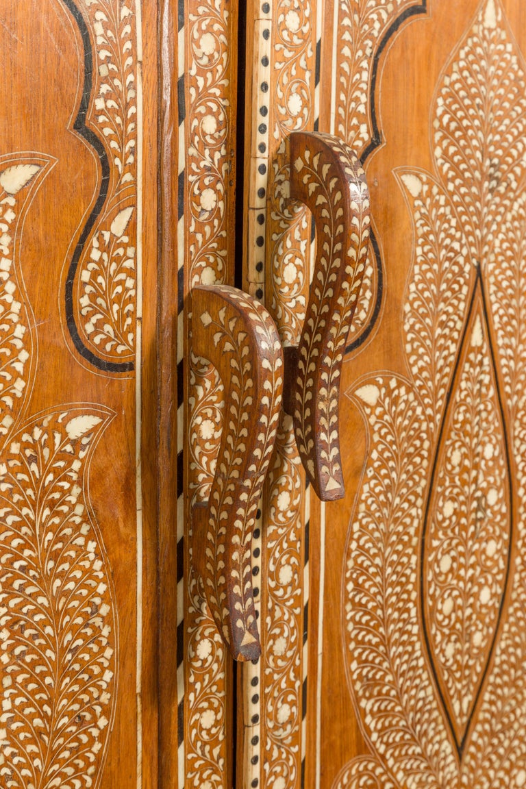Vintage Anglo Indian Bone Inlaid Wardrobe Cabinet with Ebonized Accents ...
