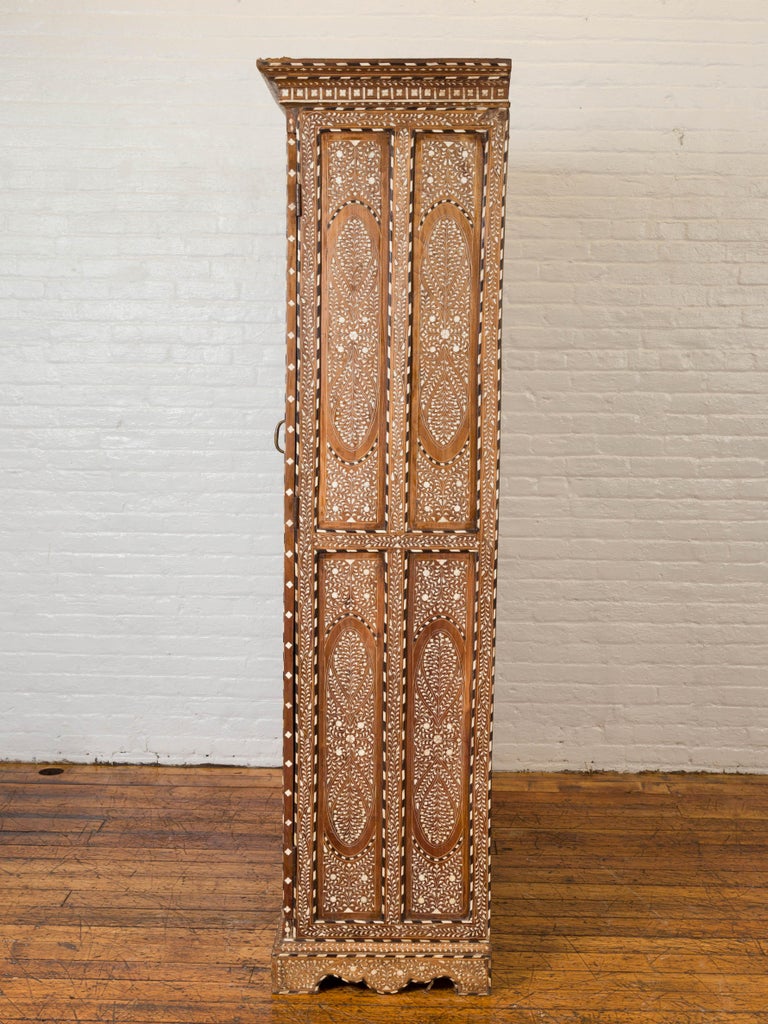 Vintage Anglo Indian Bone Inlaid Wardrobe Cabinet with Ebonized Accents ...