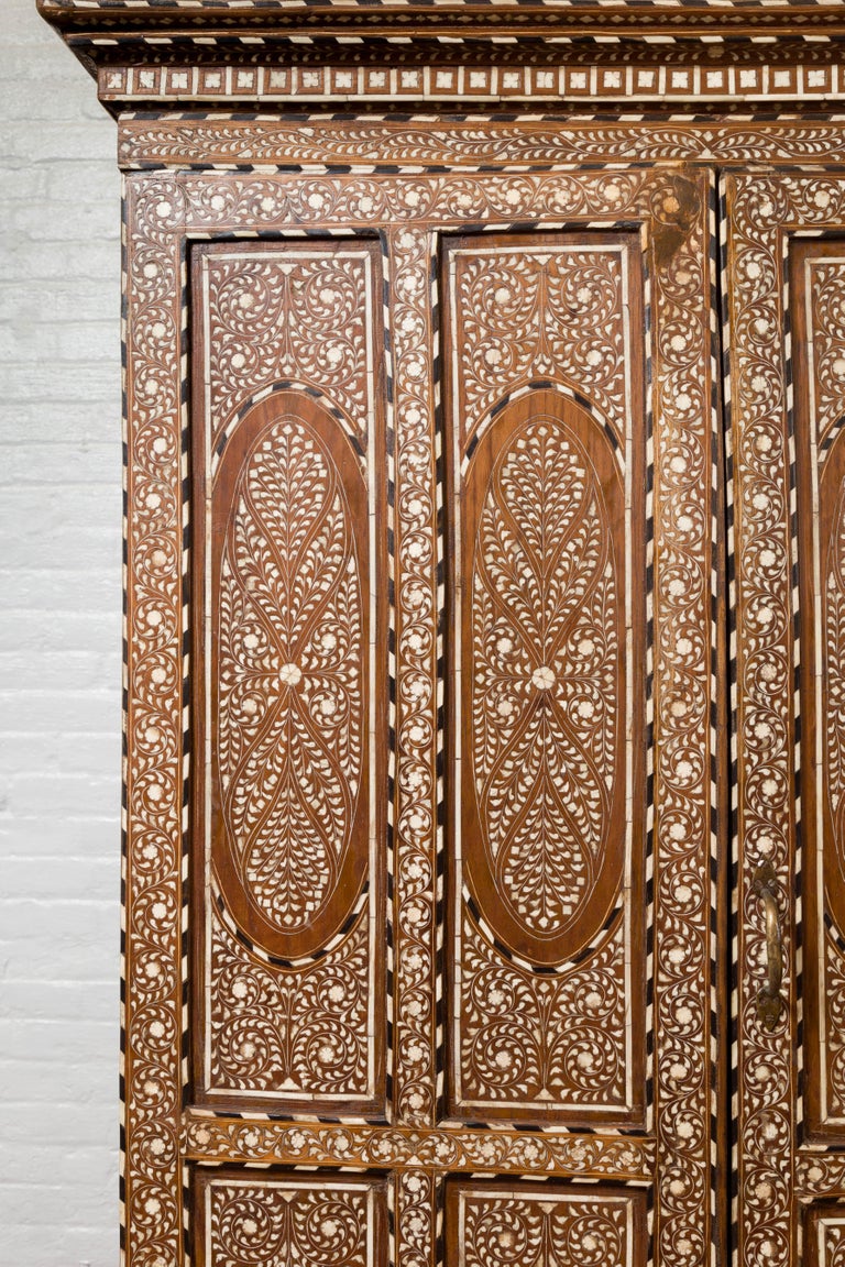 Vintage Anglo Indian Bone Inlaid Wardrobe Cabinet with Ebonized Accents ...