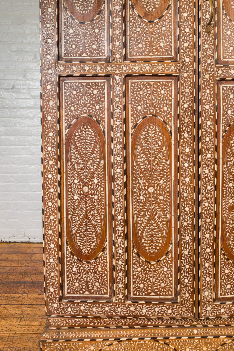 Vintage Anglo Indian Bone Inlaid Wardrobe Cabinet with Ebonized Accents ...